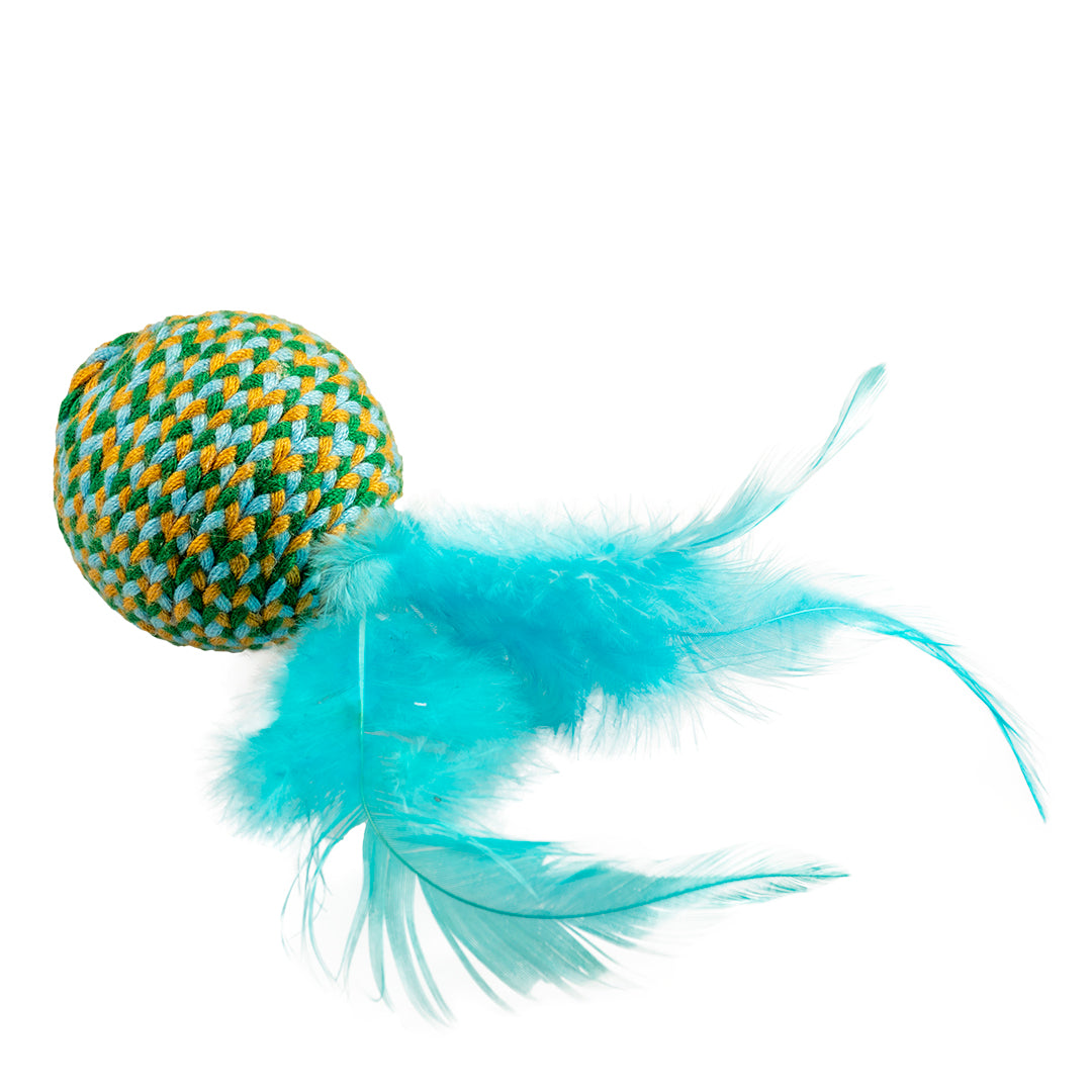 Jolly Ball With Feather Cat Toy Blue – Pet Box